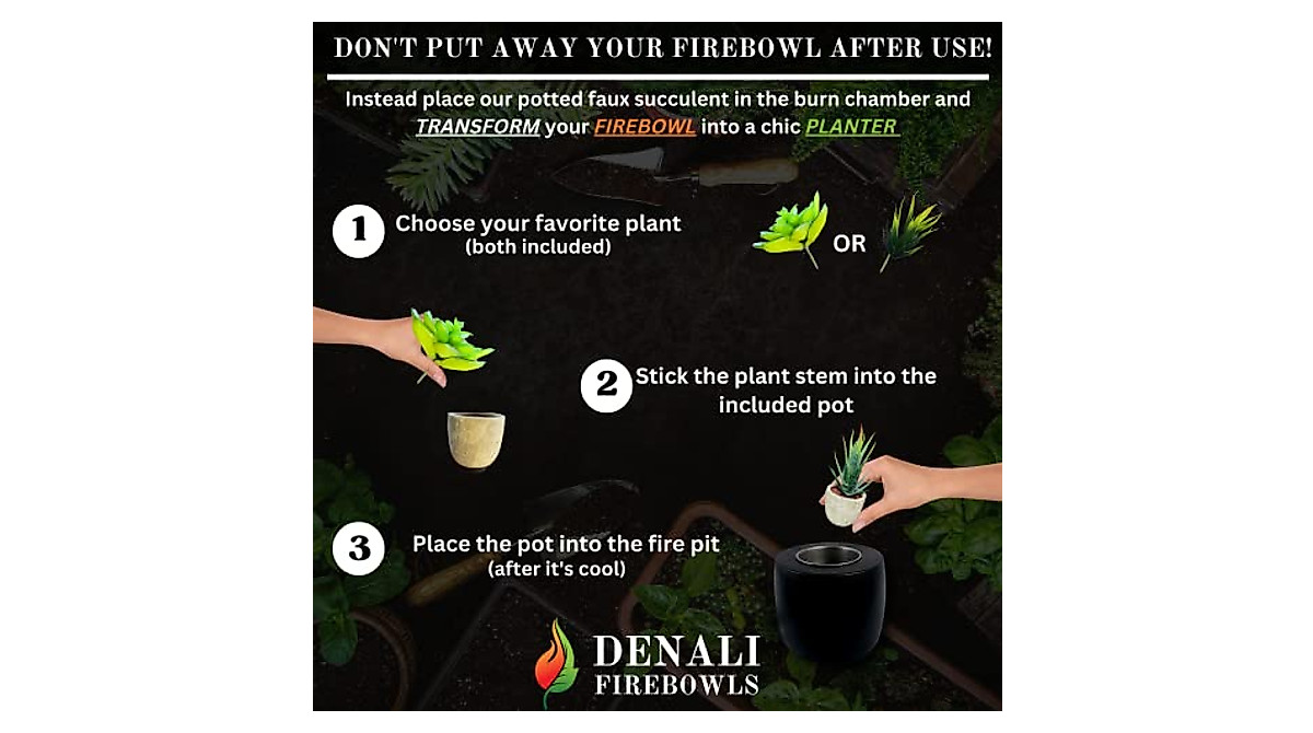 Denali Firebowls Tabletop Firepit for S'mores & Plants | Midnight Black