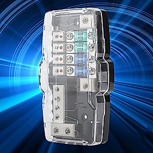 4 Way Power Distribution Block, Car o Stereo fuses Box Block, 0/4 Gauge in, 4/8 Gauge Out