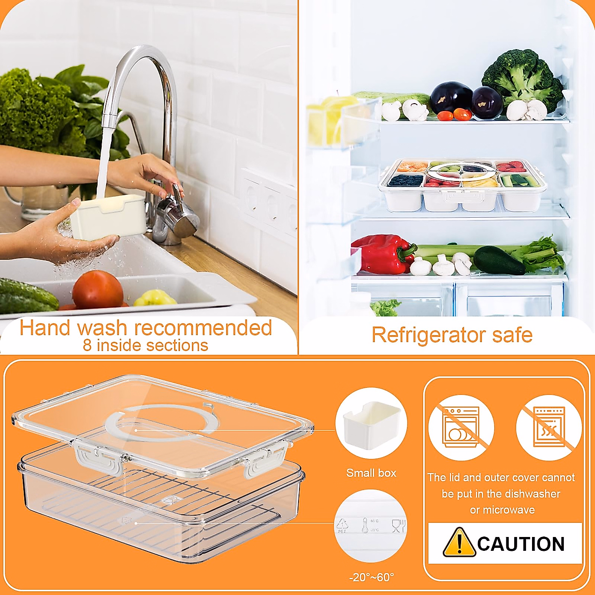 2Pack Snackle Box, Snack Box Container, Divided Serving Tray with Lid, Snack tray, Snack Organizer for Candy, Fruits, Nuts, Spices, Vegetable, Snacks - For Party, Picnic, Entertaining