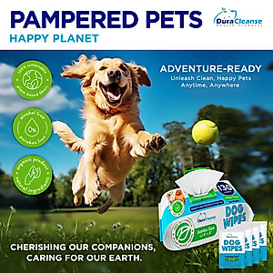 Dog Wipes for Paws and Butt - 130 Count + 4 Travel Puppy Wipes - 8" x 8" Large Dog Grooming Bath Wipes | Hypoallergenic Dog Face Wipes, Extra Thick Cleaning Deodorizing Pet Wipes for Dogs, Cats, Pets