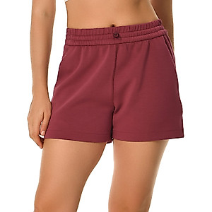 Colorfulkoala Women's High Waisted Ultra Soft Athletic Jersey Shorts Casual Summer Lounge Pants with Pockets (M, Wine Red)