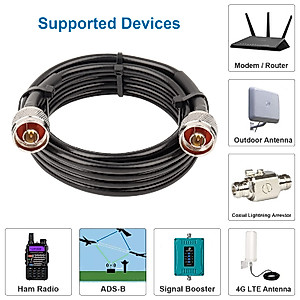 MOOKEERF N Cable, LMR240 Equivalent Coaxial Cable 10ft,Ultra Low Loss N Male Cable 50ohm,KMR240 N Male to N Male Connector Jumper Cables for Antenna,WiFi Router,Signal Booster, Amplifier