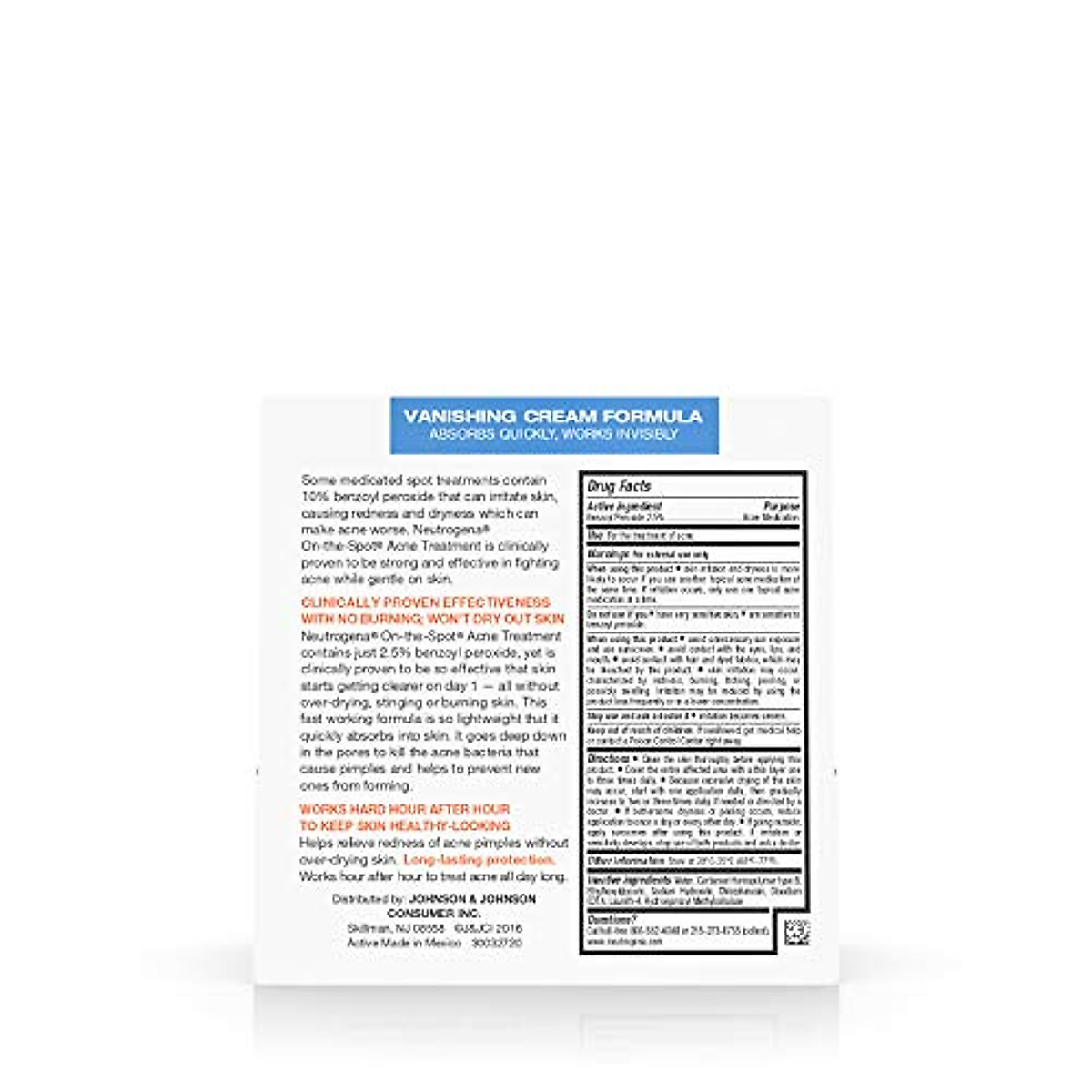 Neutrogena On-The-Spot Acne Spot Treatment with 2.5% Benzoyl Peroxide Acne Treatment Medication to Treat Face Acne, Gentle Benzoyl Peroxide Pimple Cream for Acne Prone Skin Care.75 oz