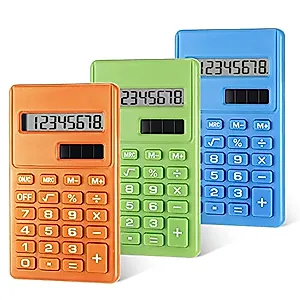 3 Pieces Mini Digital Desktop Calculator with 8-Digit LCD Display Standard Function Electronic Pocket Size Calculator for School, Office and Home, Blue Orange Green