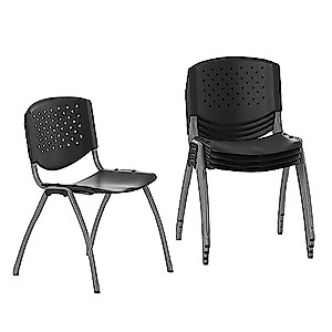 Flash Furniture HERCULES -5 Pack 880 lb. Capacity Black Plastic Stack Chair | Comfortable Seating with Durable Design