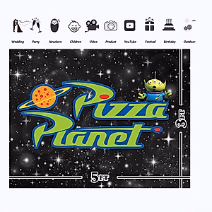 Pizza Planet Toy Story Birthday Party Backdrop 5x3ft Little Monster Pizza Planet Toy Story Banner for Party Supplies Vinyl Pizza Planet Theme Decorations Green