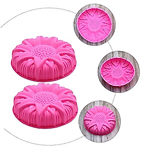 EXQUIMEUBLE 2pcs Sunflower Mold Silicone Cake Molds Silicone Bread Loaf Pan Cake Mould for Round Baking Pan Silicone Candy Mold Round Cake Pan DIY Baking Mold Household Baking Mold Large Rosy