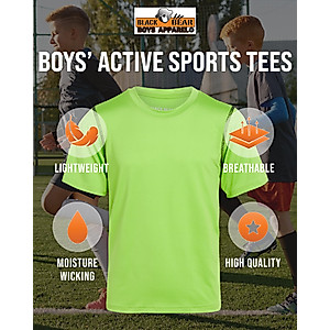 Black Bear Boys’ Athletic T-Shirt – 4 Pack Active Performance Dry-Fit Sports Tee (4-18), Size 8-10, Black/Red/Black/Green