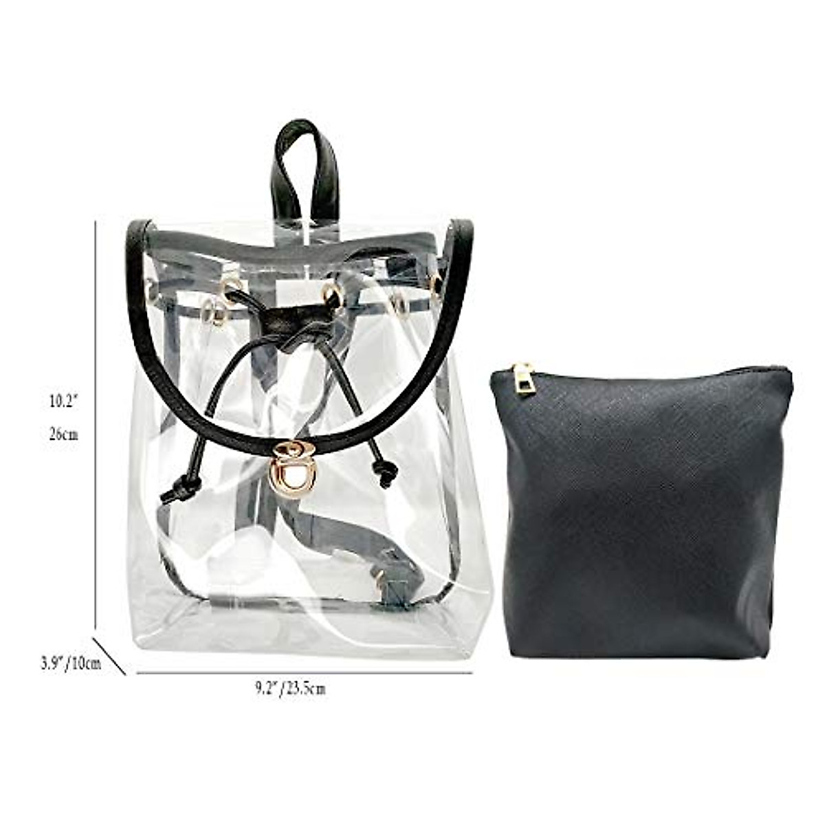 Jesdo Women's 2 in 1 Clear Fashion Backpack Transparent Travel Beach Shoulder Handbag Purse ( Black )