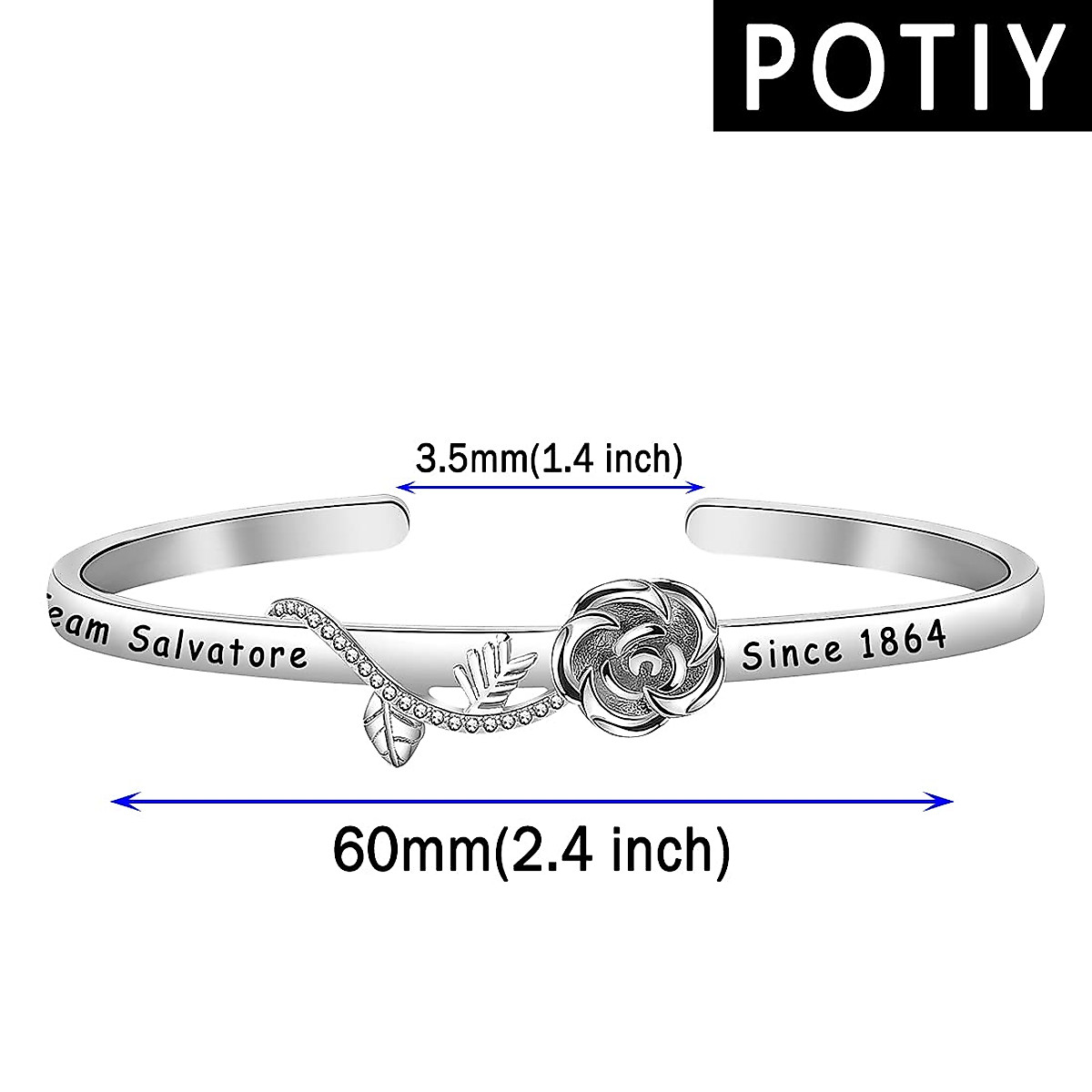 POTIY Vampire Fans Gift Vampire Inspired Jewelry Team Damon Stefan Salvatore Since 1864 Flower Bracelet for Women (Salvatore-Silver)