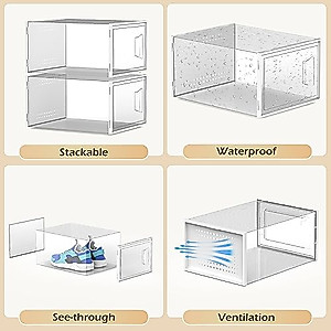 Harmon Wandyer XX-Large Shoe Boxes Clear Plastic Shoe Storage Organizer, Fit Size 12, Stackable Sneaker Display Case Shoe Container Bins, White, 12 Pack