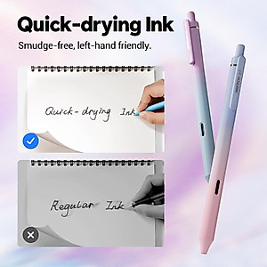 WRITECH Retractable Gel Ink Pens: 8ct Black Ink 0.5mm Fine Point Tip Pen Comfort Grip Smooth Writing with Aesthetic Gradient Color Barrel for Journaling Note Taking Sketching No Bleed & Smear