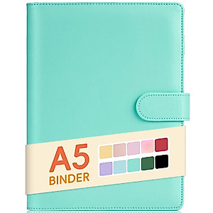 Sooez A5 Notebook Photocard Binder, 6 Ring Planner, Stylish Loose Leaf Personal Organizer Cover with Magnetic Buckle, PU Leather Binder Women with Macaron Colors (Mint Green)