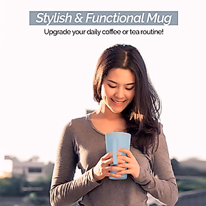 Copco Cone 16oz Insulated Travel Mug with Handle, Double Wall, Slide-Closure Lid, BPA-Free, Microwave & Dishwasher Safe, Reusable Plastic Travel Coffee Tumbler - Portable Coffee Cup (Light Blue)