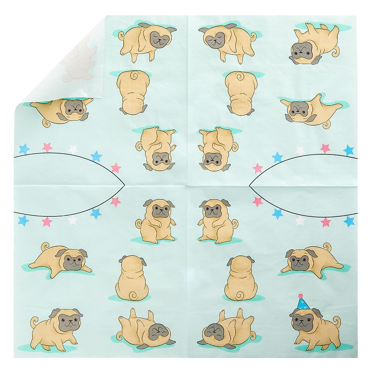 144 Piece Pug Party Supplies, Dog Birthday Decorations with Paper Plates, Napkins, Cups, and Cutlery (Serves 24)