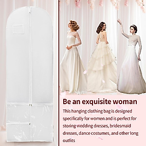 Wedding Dress Garment Bags for Hanging Clothes and Travel 70" Dress Bags for Gowns Long with Bride Tote Bag Suitable for Women Long Dress Down Fur,White