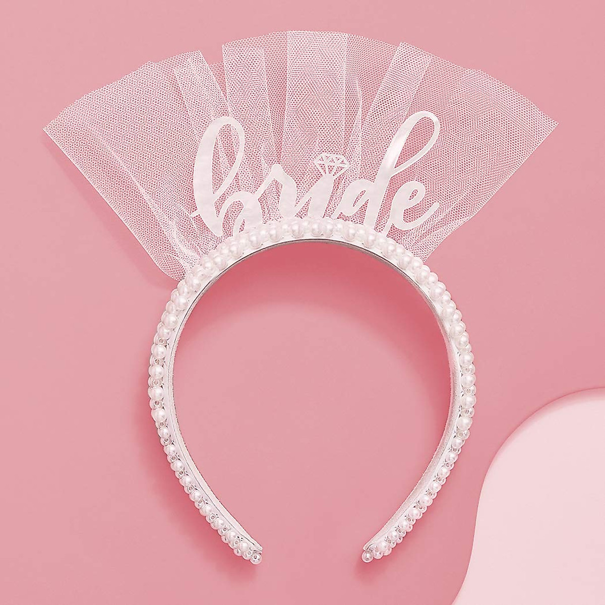 xo, Fetti Bachelorette Party Decorations Pearl Bride Headband | White Headpiece Bridal Shower Gift, Bridesmaid Favors