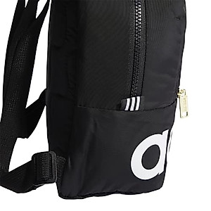 adidas Linear Mini Backpack Small Travel Bag, Black/White/Gold, 10.5 inch x8.5 inch x5 inch