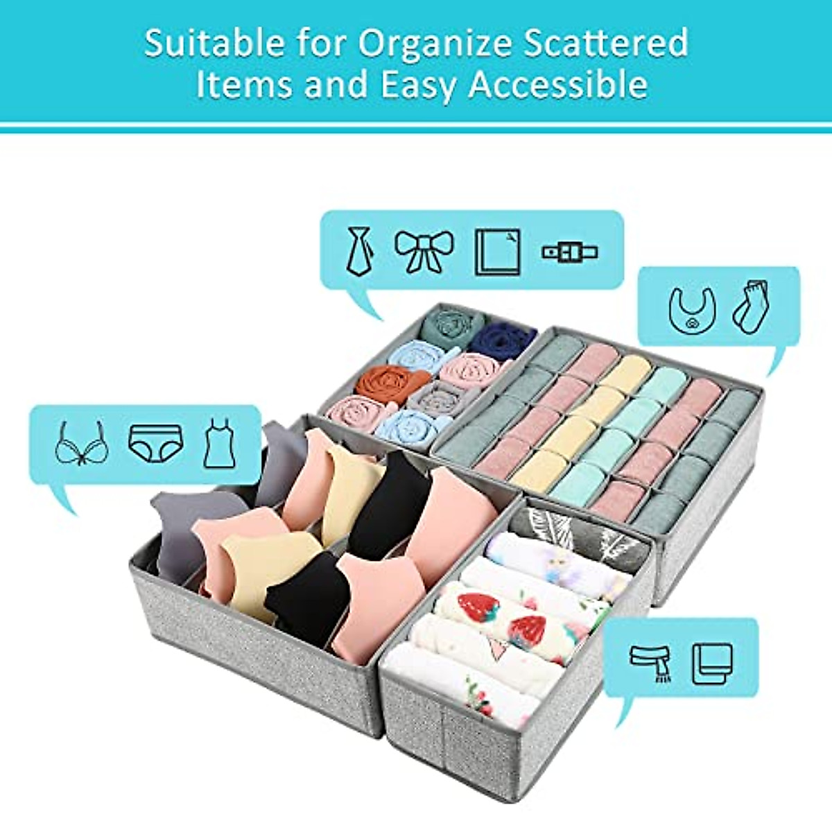 GOGOODA 8 Pack Drawer Organizer for Underwear Bra Sock Tie and Delicats Small Items