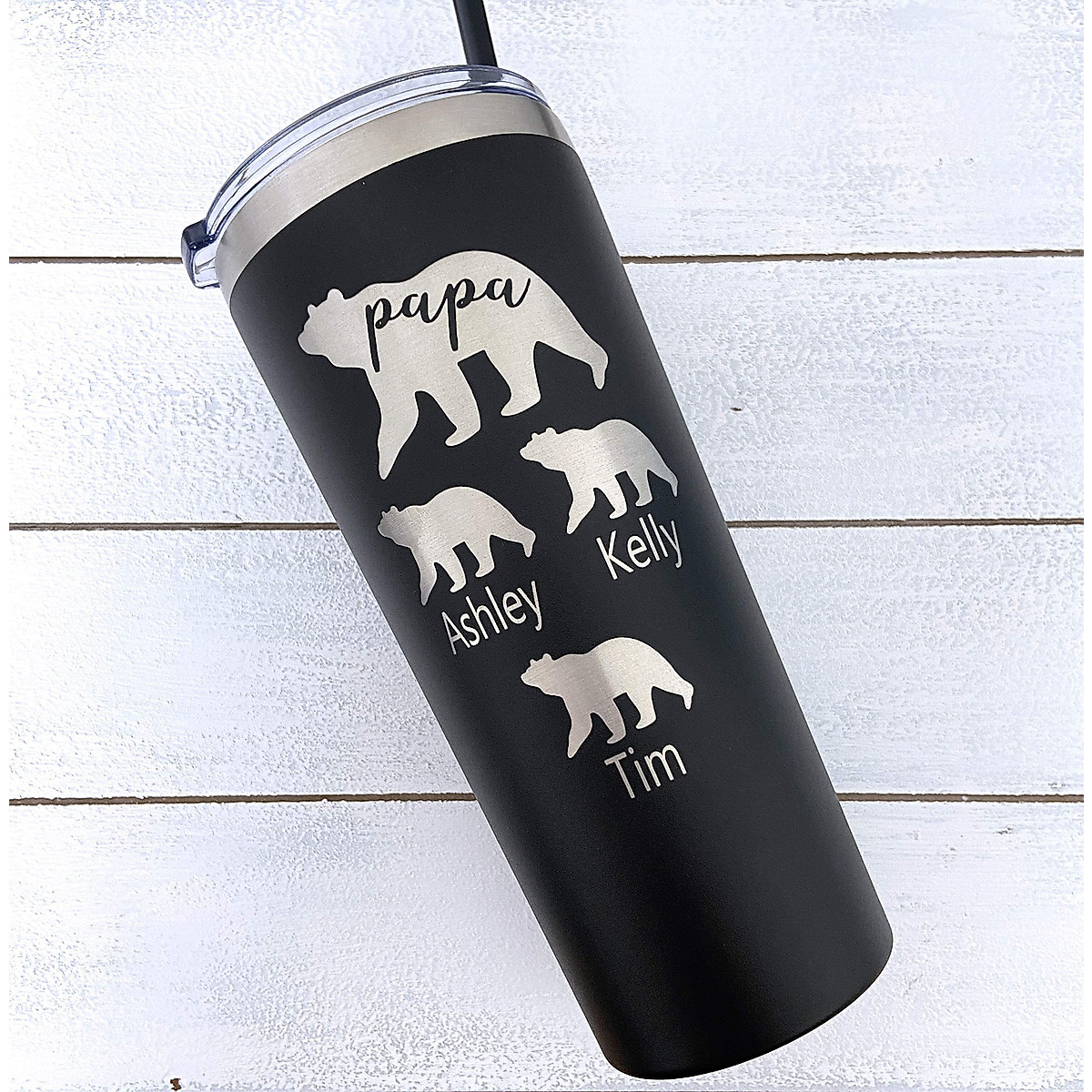 Personalized Laser Engraved 22 oz Stainless Steel Tumbler with Custom Mama/Papa Bear and Cubs - Includes Straw and Lid - Bear, Mama, Papa, Cubs, Parent Gift, Mother's Day Gift, Father's Day Gift