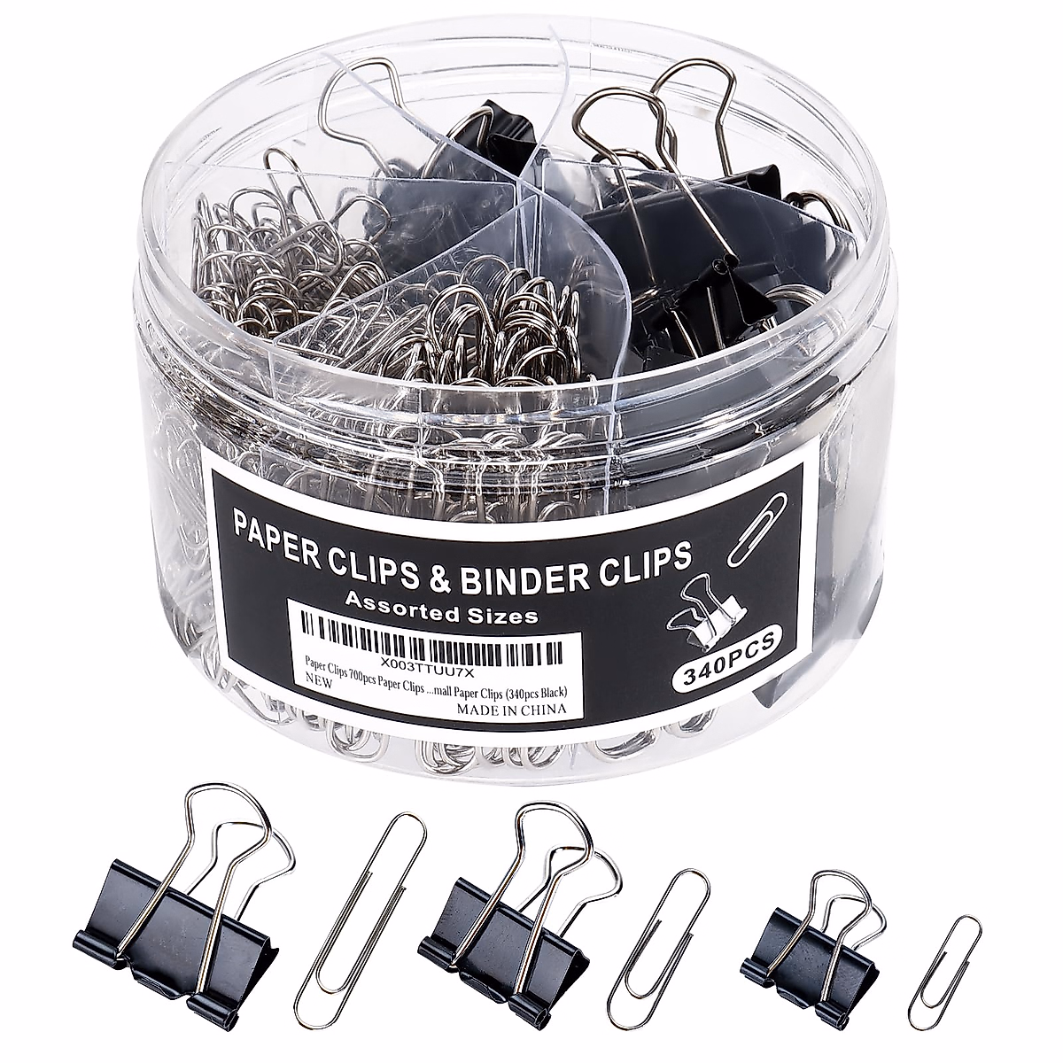 Paper Clips 340pcs Paper Clips Assorted Sizes Large/Small Paper Clips (340pcs Black(Binder+Clips))