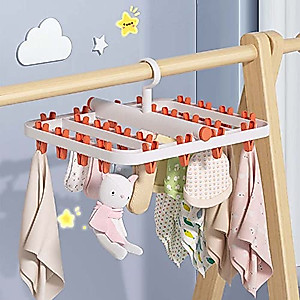 OEACC Foldable Clothes Drying Rack with 360° Rotatable Hook and 24 Sturdy Clips,Plastic Laundry Drying Rack,Underwear Hanger for Drying Bras,Towels,Socks,Hats,Baby Clothes