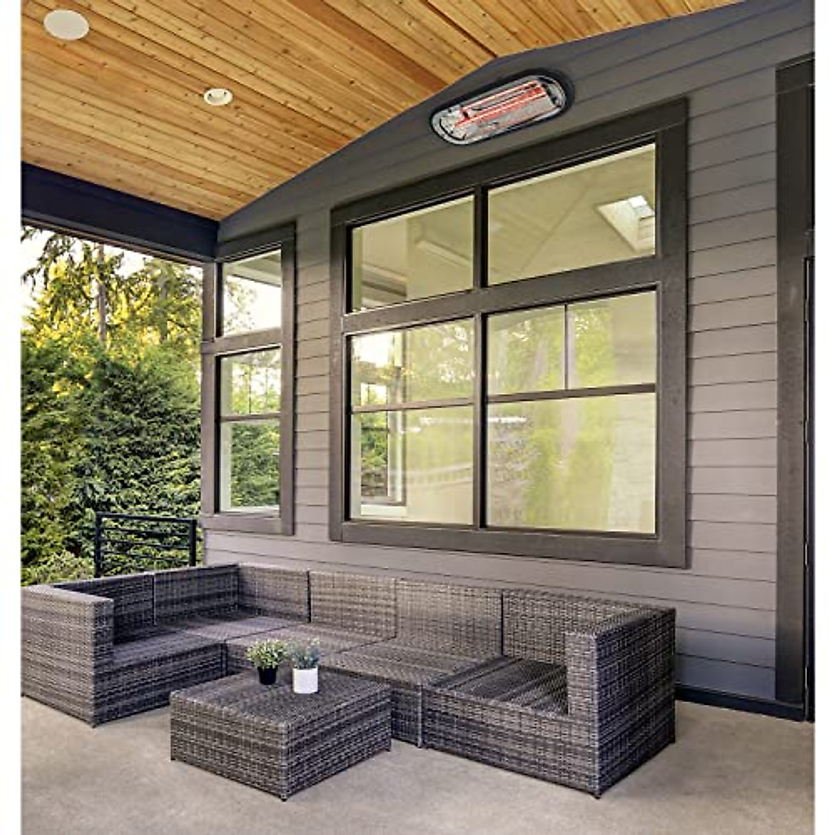 Hanover 16.5'' Electric 1500W Halogen Heat Lamp with Ceiling/Wall-Mount Bracket, Powerful Heating for Outdoor Areas up to 122 Sq.Ft., Ideal for Porch, Garage, Workshop, Black