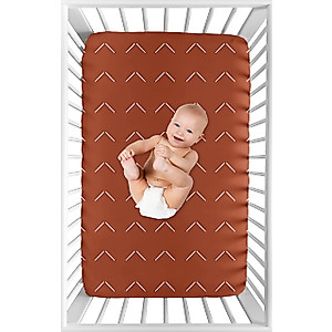 Sweet Jojo Designs Boho Arrow Boy Girl Fitted Mini Crib Sheet Baby Nursery Portable Crib Pack Play - Ivory Burnt Orange Rust Farmhouse Southwest Shabby Chic Designer Bohemian Diamond Tuft Collection