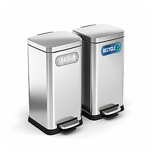 Recycle and Trash Stickers for Kitchen Trash Cans and Recycling Bins, Indoor Trash and Recycle Sticker Combo for Garbage Can Logo Symbol, 2 Decals Adhesives, 6.5 x 3 Inch Elegant Decal for Outdoor