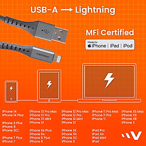 Ventev ChargeSync Alloy Apple Lightning Cable | Universally Compatible with iPhone Devices, Fast Charging, Tangle-Resistant Cord, Mfi Certified, No-Fray Durability | 4Ft Steel Gray (509320)