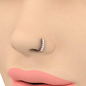 FINEROCK 1/10 Carat 7-Stone Diamond Nose Pin Hoop in 14K Rose Gold (SI1-SI2 Clarity)