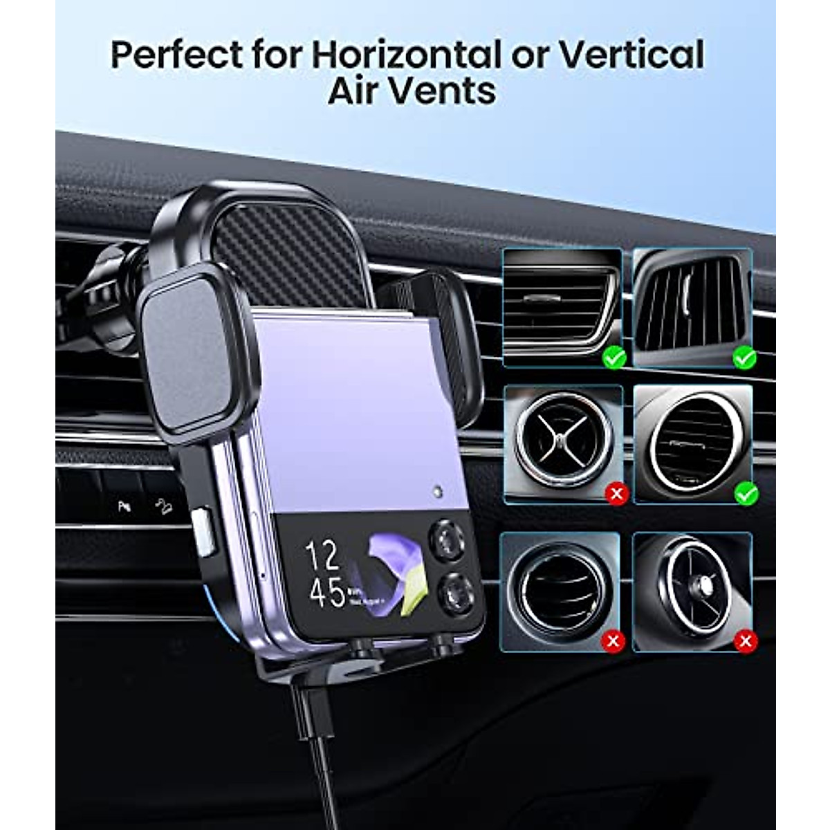 MOKPR Dual Coils Wireless Car Charger, [2023 Upgraded ] 15W Car Phone Fast Charging Mount, Dash Windshield Air Vent Wireless Auto-Clamping Phone Holder for Samsung Z Flip 4 3, iPhone 14 13 12 11 etc