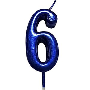 PartyMart Number 6 Metallic Candle, Navy Number 6