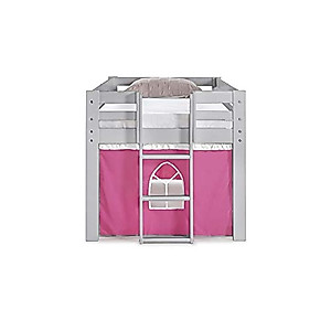 Alaterre Furniture Jasper Twin Junior Loft Bed, Dove Gray Frame and Pink/White Bottom Playhouse Tent