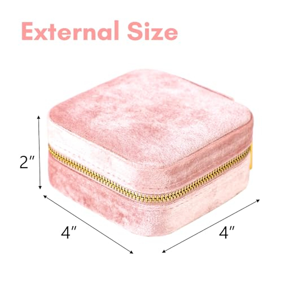 Fixwal Travel Plush Velvet Jewelry Box with Mirror Mini Jewelry Case for Women Girls Small Portable Organizer Boxes for Rings Earrings Necklaces Bracelet - Pink