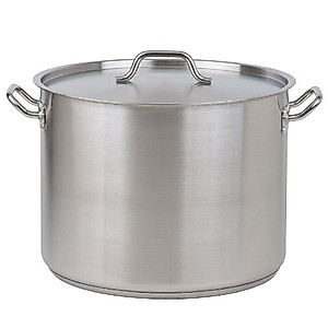 New Professional Commercial Grade 40 QT (Quart) Heavy Gauge Stainless Steel Stock Pot, 3-Ply Clad Base, Induction Ready, with Lid Cover NSF Certified Item