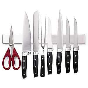 Gorilla Grip Stainless Steel Magnetic Knife Holder, 10 Inch, Heavy Duty Magnet Strip for Knives, Wall or Refrigerator Mounted Bar, Easy Install Rack, Securely Store and Organize Kitchen Accessories