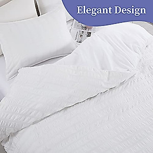HOMBYS Oversized King Duvet Cover Set 120"x120", Striped Textured Seersucker Duvet Cover 3 Pieces Set, Cream White Boho Duvet Cover for All Season with Zipper Closure,Soft Breathable Duvet Cover Set