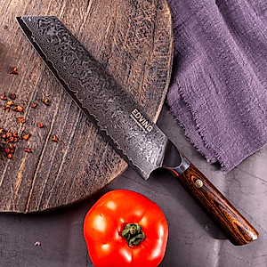 EDVING Chef Knife 8 Inch Damascus Japan VG-10 Super Stainless Steel Professional High Carbon Super Sharp Kitchen Cooking Knife, Ergonomic Color Wooden Handle Luxury Gift Box (8" Chef's Knife, Wood)