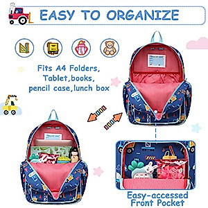 VASCHY Toddler Kids backpacks, Cute Lightweight Water Resistant Preschool Kindergarten Daypack SchoolBag Boolbag for Boys Construction Cars