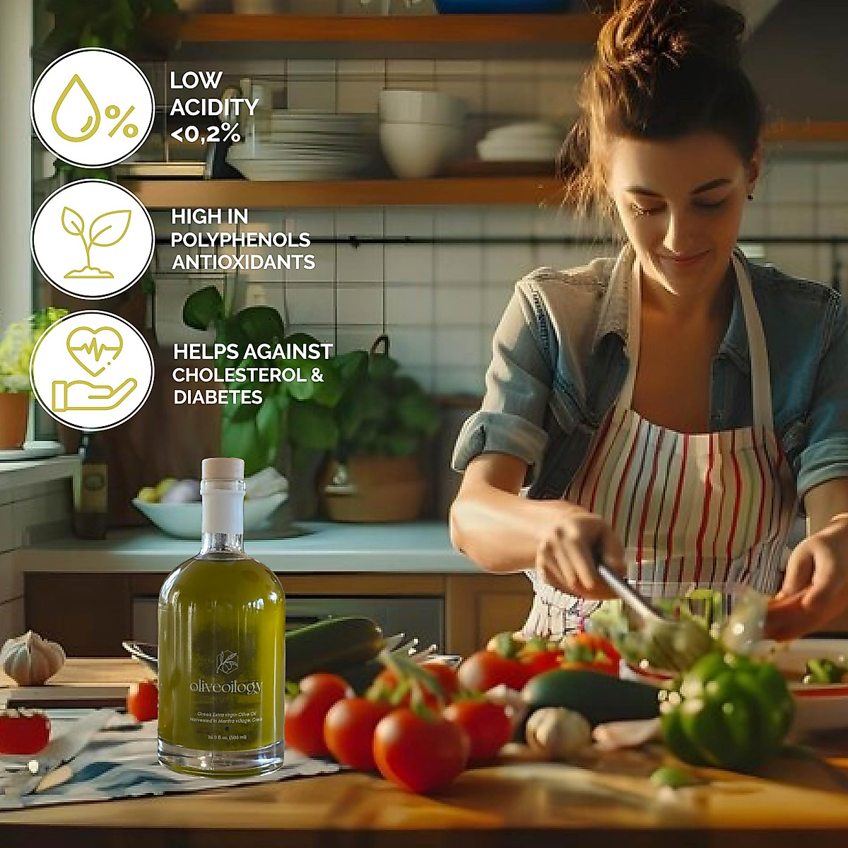 Limited Edition Greek Olive Oil Early Harvest 2022/23 Low Acidity (0.3%) Unleash the Mediterranean Flavour with our Olive Oil, Cold Pressed Organic - FDA, Non-GMO, Pure EVOO, Polyphenol Rich - 500ml