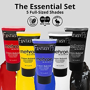 Mehron Makeup Fantasy FX Cream Makeup | Water Based Halloween Makeup | Face Paint & Body Paint For Adults 1 fl oz (30ml) (5 Pack Set Black, Red, Yellow, Blue, & White)