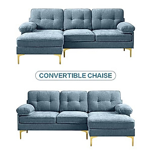 EASELAND 82" L-Shape Sofa with Reversible Chaise Lounge, Convertible Sectional Sofa Couch, Chenille Modern Sofa Couch for Living Room, Apartment and Office, Removable Cover (Light Blue)