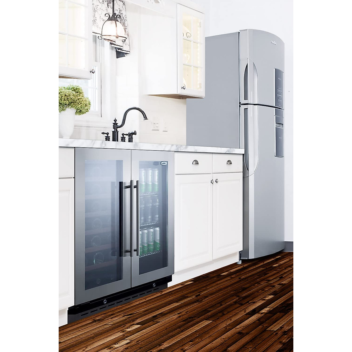 Summit SWBV3067B 30"" Dual Zone Beverage Center with 5.8 cu. ft. Capacity Wine Racks Digital Thermostat Factory Installed Locks in Stainless Steel