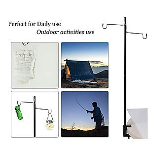 HIKEMAN Folding Lantern Stand Pole Portable Lamp Stand Hook Collapasible Light Stand Holder for Camping Fishing Picnic BBQ Outdoor Activities (Black)