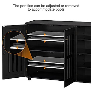 Yaheetech Shoe Storage Cabinet Floor Storage Organizer Wooden Cabinet with 3 Doors Adjustable Shelf for Entryway Living Room Home Office Black