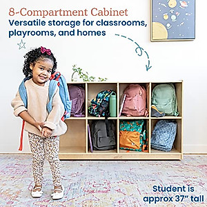 ECR4Kids 8-Compartment Mobile Backpack Storage Cabinet, Classroom Furniture, Natural