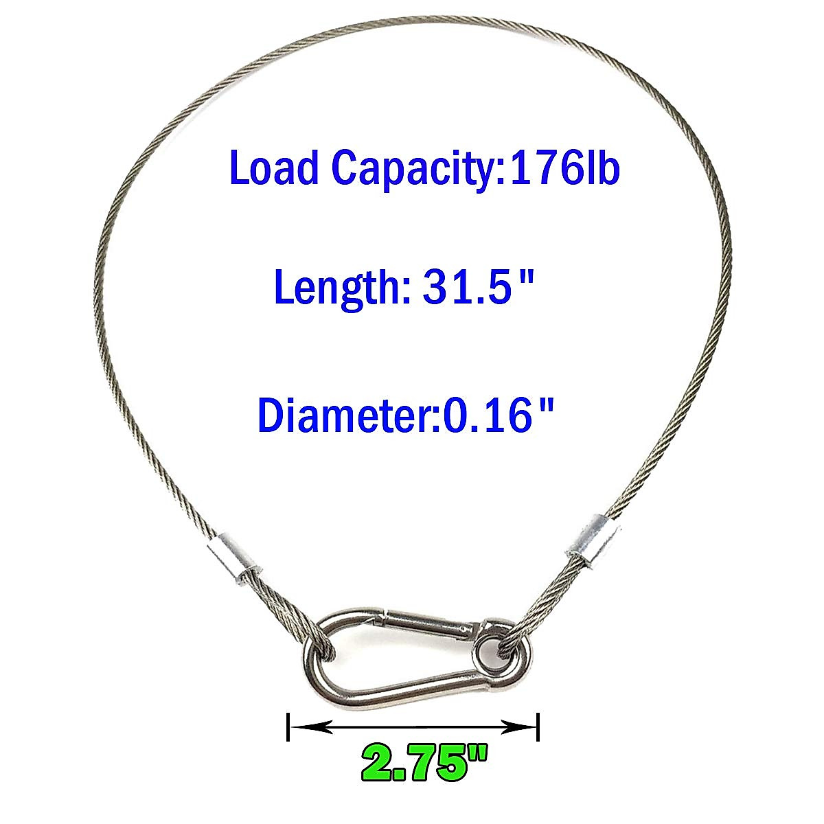 SMTUNG 31.5'' Fall Prevention Safety Cables Stainless Steel Security Rope for Party Lights DJ Light Stage Lighting 176lb Load Capacity (6pcs 0.16in 4mm)