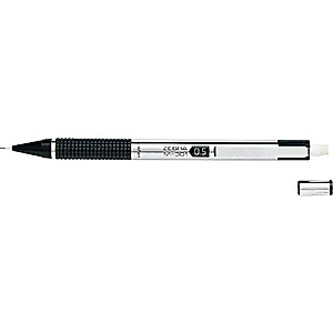 Zebra M-301 Stainless Steel Mechanical Pencil 0.5 mm Point Size, 6 Pack with 15 Bonus Erasers Refills - Standard HB Lead - Professional Black Grip
