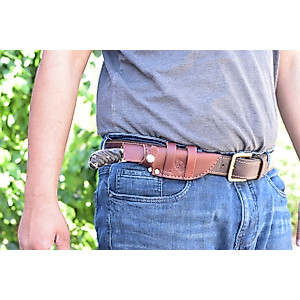 Knives Ranch Handmade Gut-Hook Skinning Knife - Ram's Horn Handle - Heavy-Duty Leather Sheath (2048-RH)